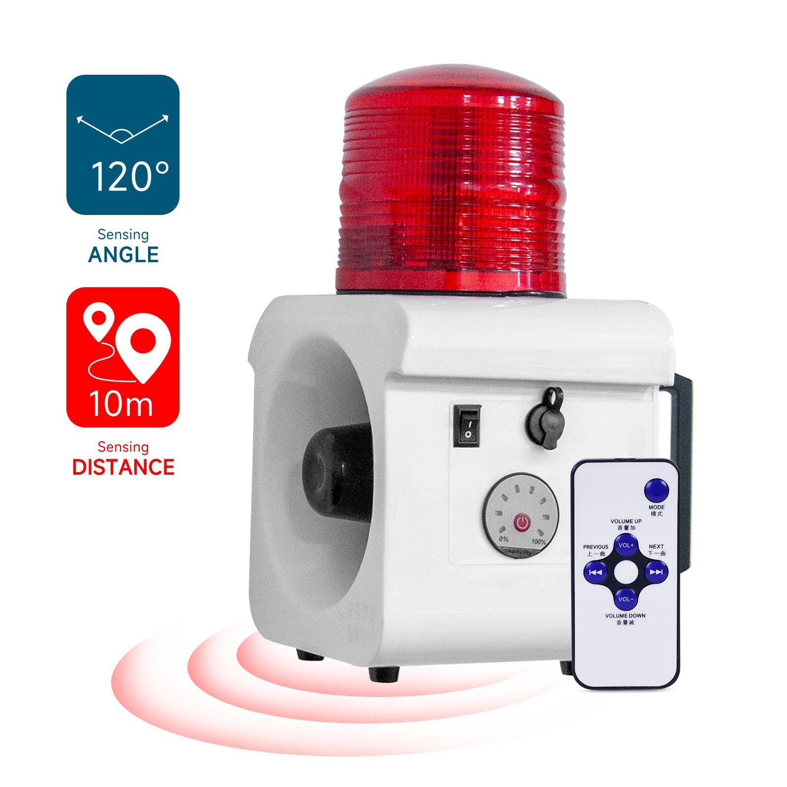 YASONG Portable Motion Sensor Alarm Siren Rechargeable Waterproof 120d ...