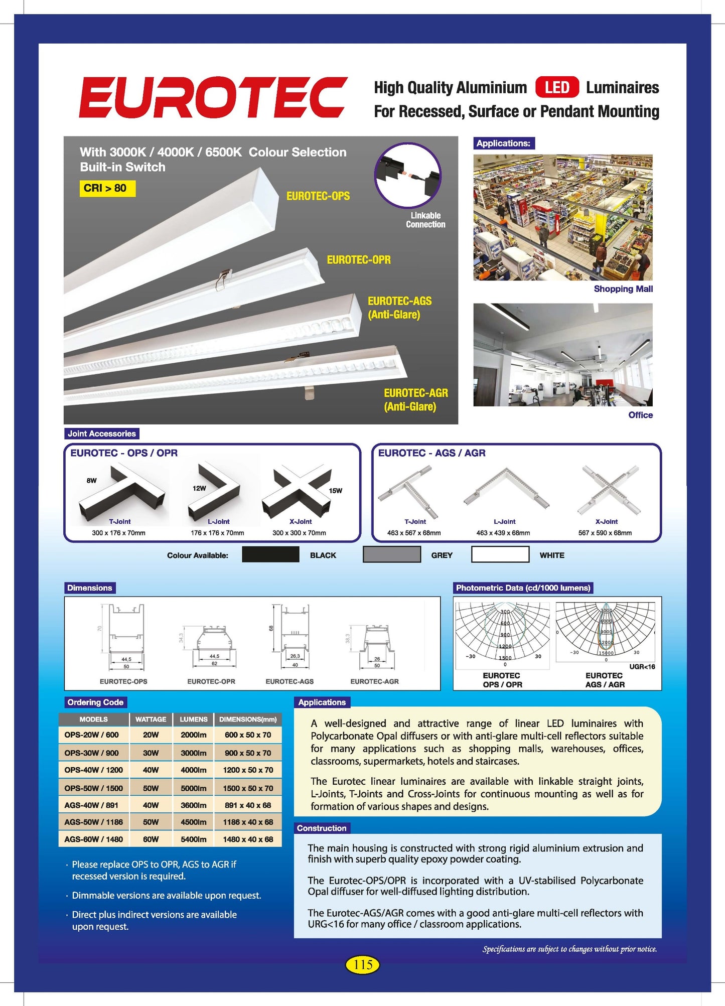 EUROTEC OPS-50W/1200 5700K Linear surface/suspension aluminium fixture ...